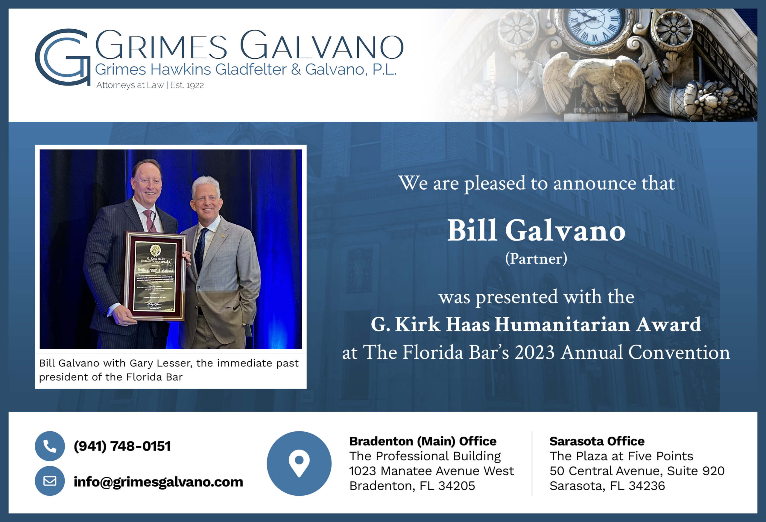 Grimes Galvano Adds Former Manatee County Attorney Bill Clague - Grimes ...